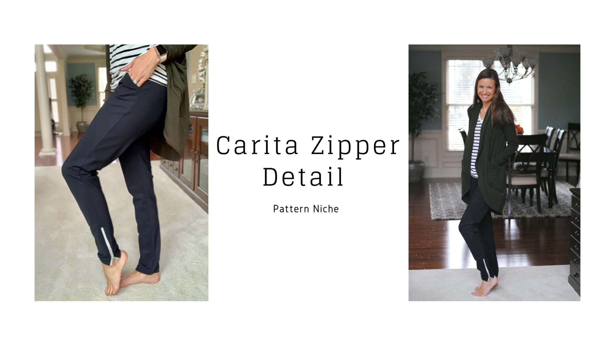 Zipper Detail for the Carita Joggers - Pattern Niche